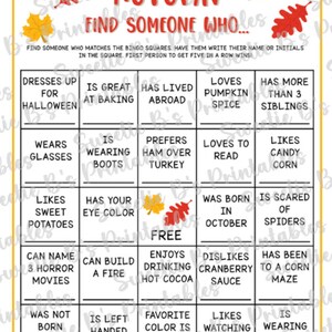 INSTANT DOWNLOAD Autumn Mix and Mingle Bingo Printable - Autumn Game ...