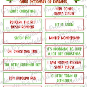 INSTANT DOWNLOAD Christmas Carol Pictionary or Charades Printable ...