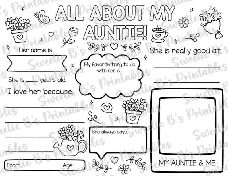 INSTANT DOWNLOAD - All About My Auntie Printable - Auntie Gift ...