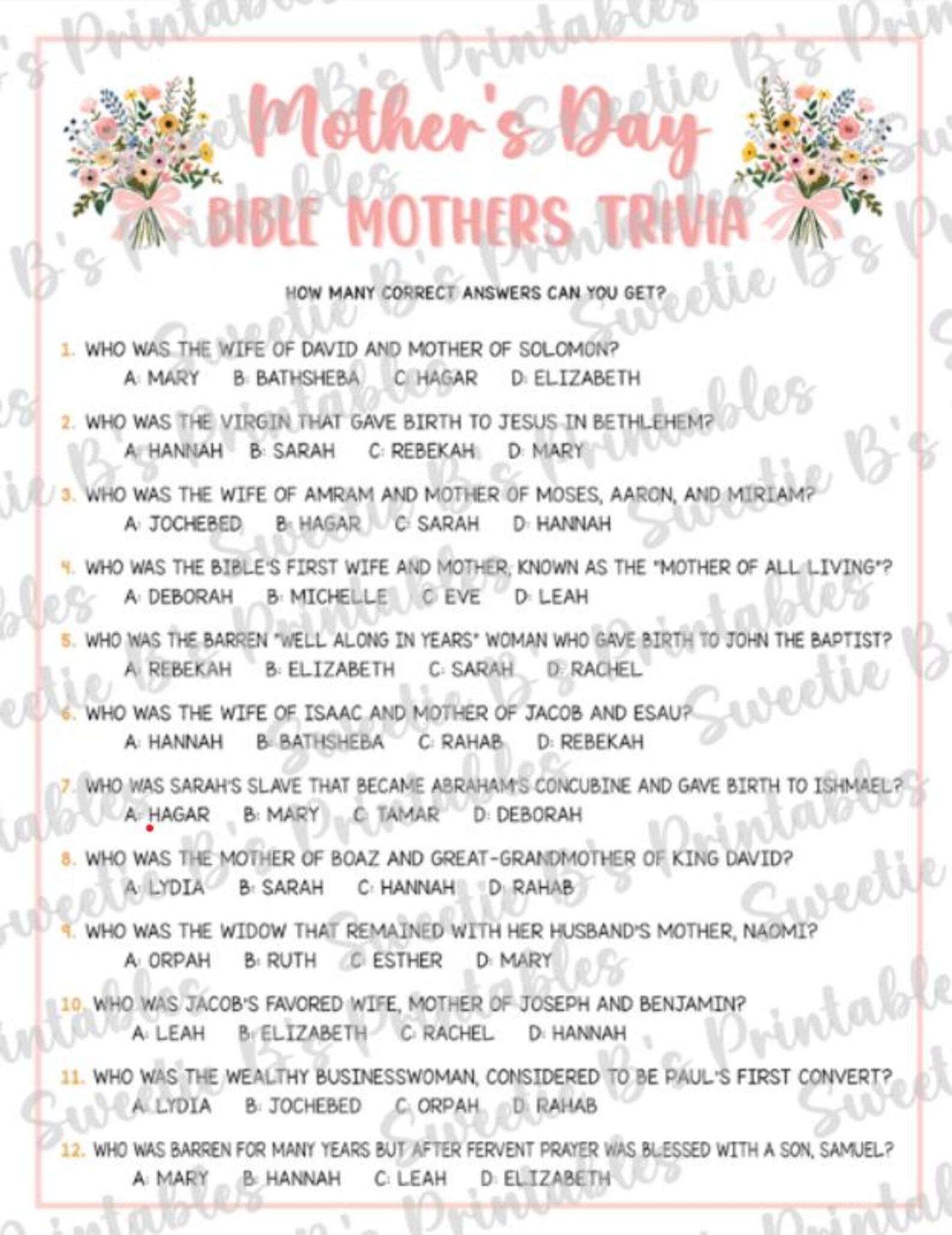 INSTANT DOWNLOAD Mother's Day Trivia Game Printable - Mothers Day ...