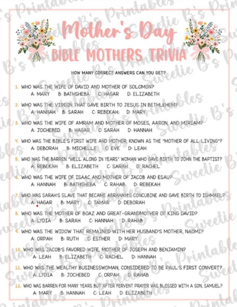 INSTANT DOWNLOAD Mother's Day Trivia Game Printable - Mothers Day ...