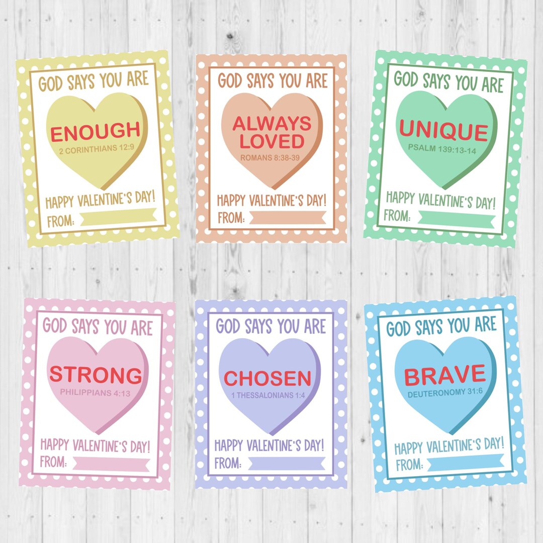 INSTANT DOWNLOAD - God Says Candy Hearts Valentine Card Printable ...