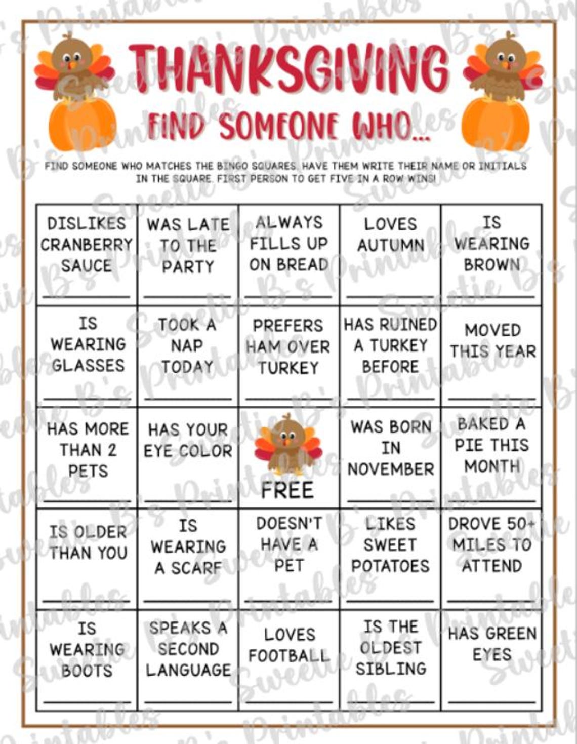 INSTANT DOWNLOAD Thanksgiving Mix & Mingle Bingo Printable - Autumn ...
