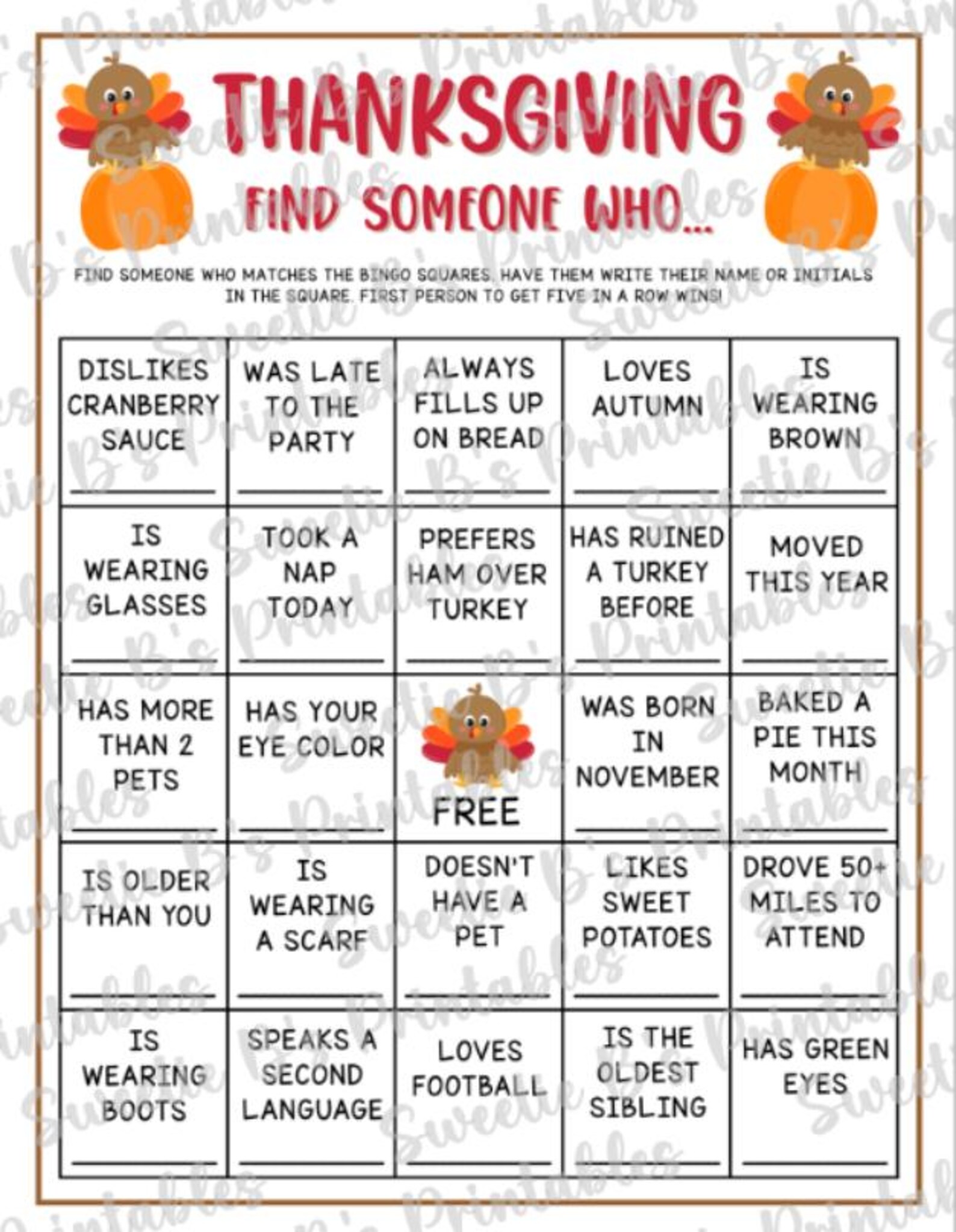 INSTANT DOWNLOAD Thanksgiving Mix & Mingle Bingo Printable - Autumn ...