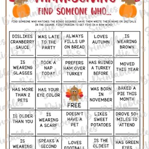 INSTANT DOWNLOAD Thanksgiving Mix & Mingle Bingo Printable - Autumn ...