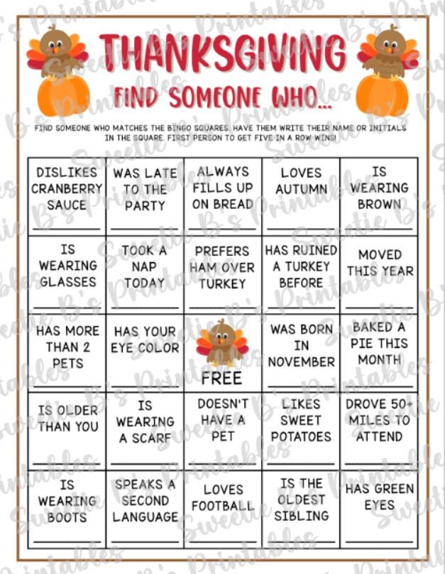 INSTANT DOWNLOAD Thanksgiving Mix & Mingle Bingo Printable - Autumn ...