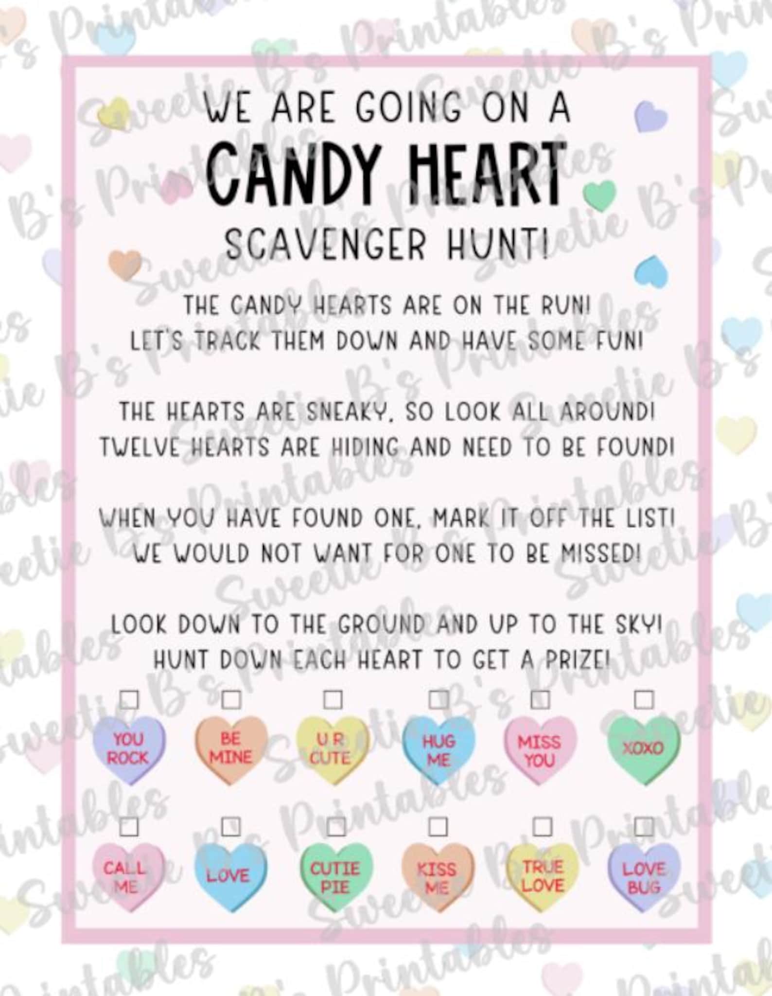 INSTANT DOWNLOAD Valentine's Day Candy Heart Scavenger Hunt Printable ...