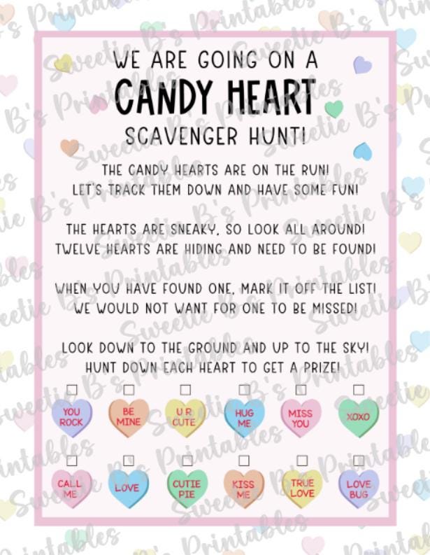 INSTANT DOWNLOAD Valentine's Day Candy Heart Scavenger Hunt Printable ...