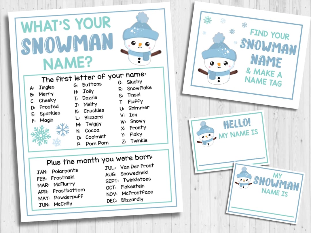 INSTANT DOWNLOAD What's Your Snowman Name Printable - Holiday Party ...