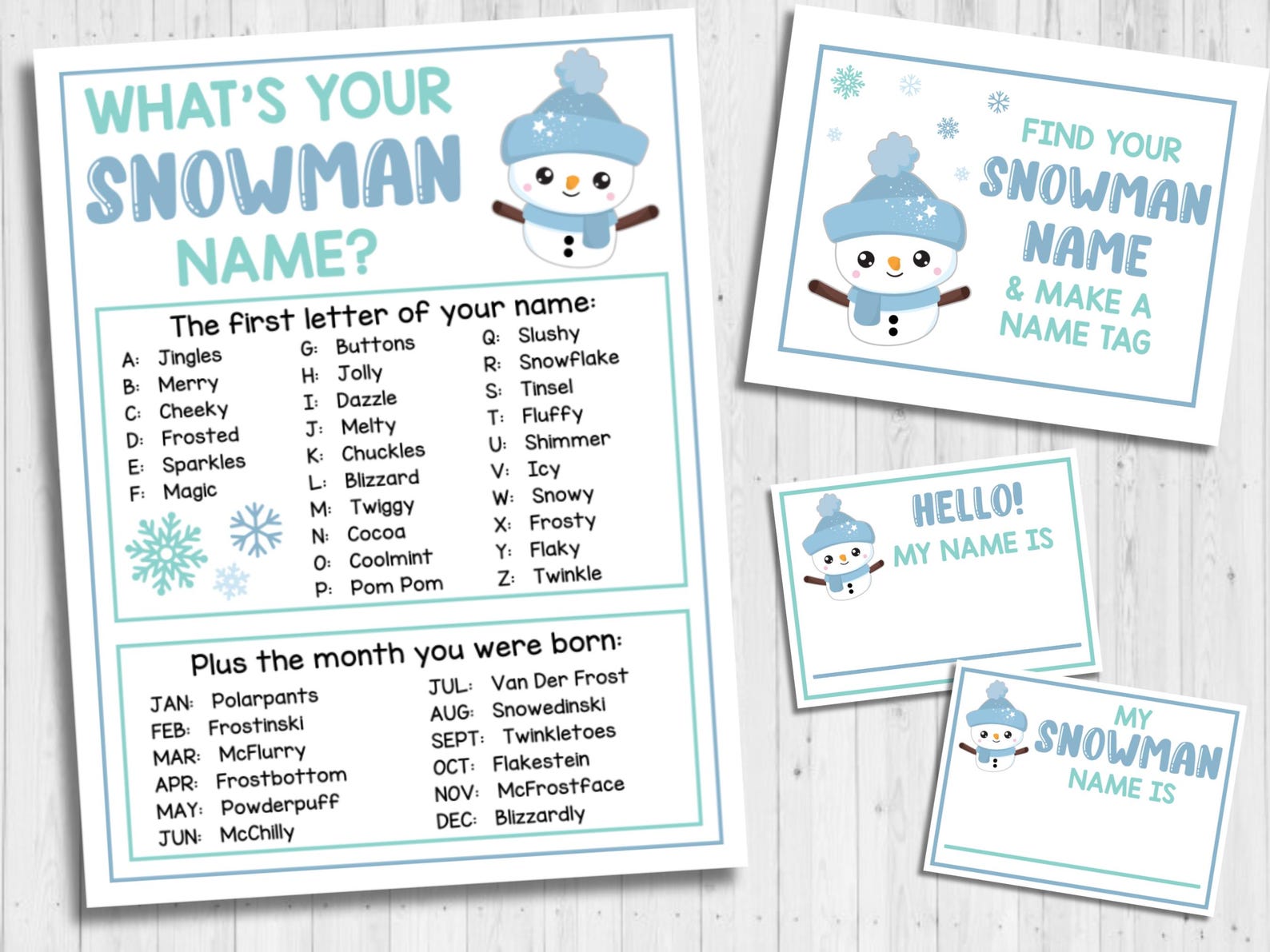 INSTANT DOWNLOAD What's Your Snowman Name Printable - Holiday Party ...
