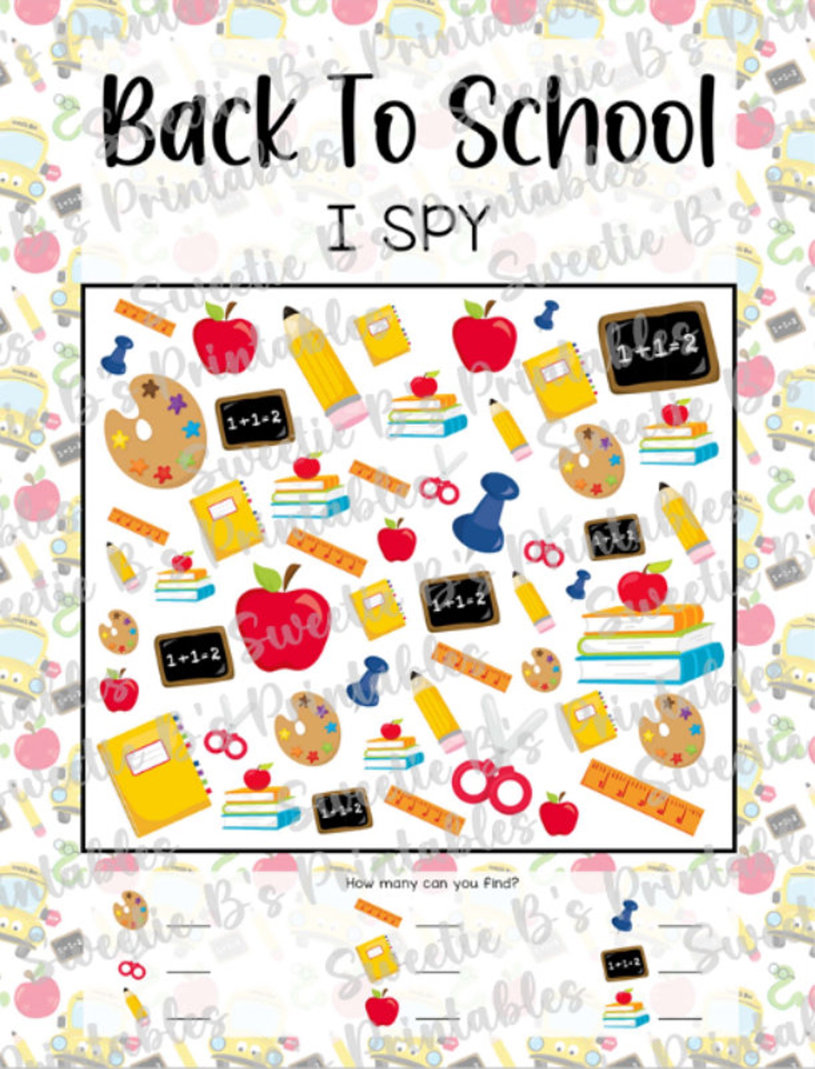 INSTANT DOWNLOAD Back to School I Spy Printable - Back to School Game ...