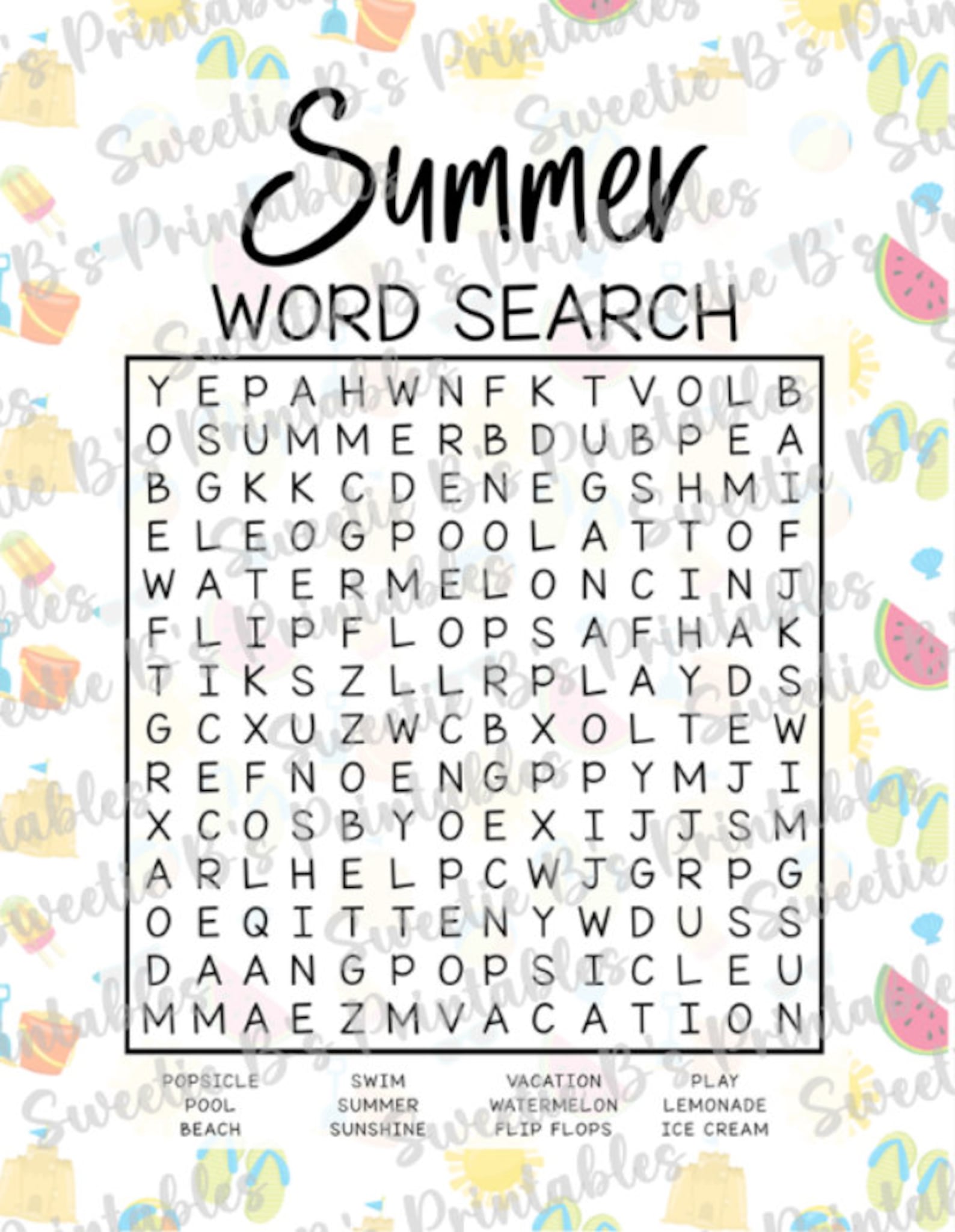 INSTANT DOWNLOAD Summer Word Search Printable - Summer Game Printable ...