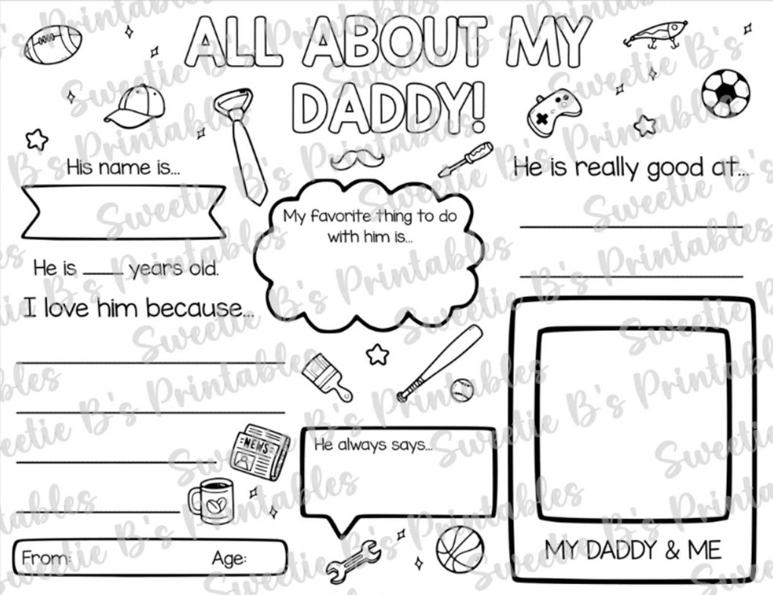 INSTANT DOWNLOAD All About My Daddy Printable Father's Day Printable ...