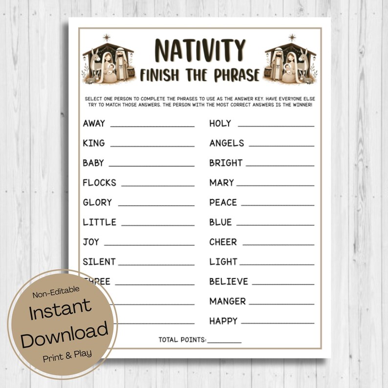 INSTANT DOWNLOAD Christmas Bible Finish the Phrase Printable - Nativity ...