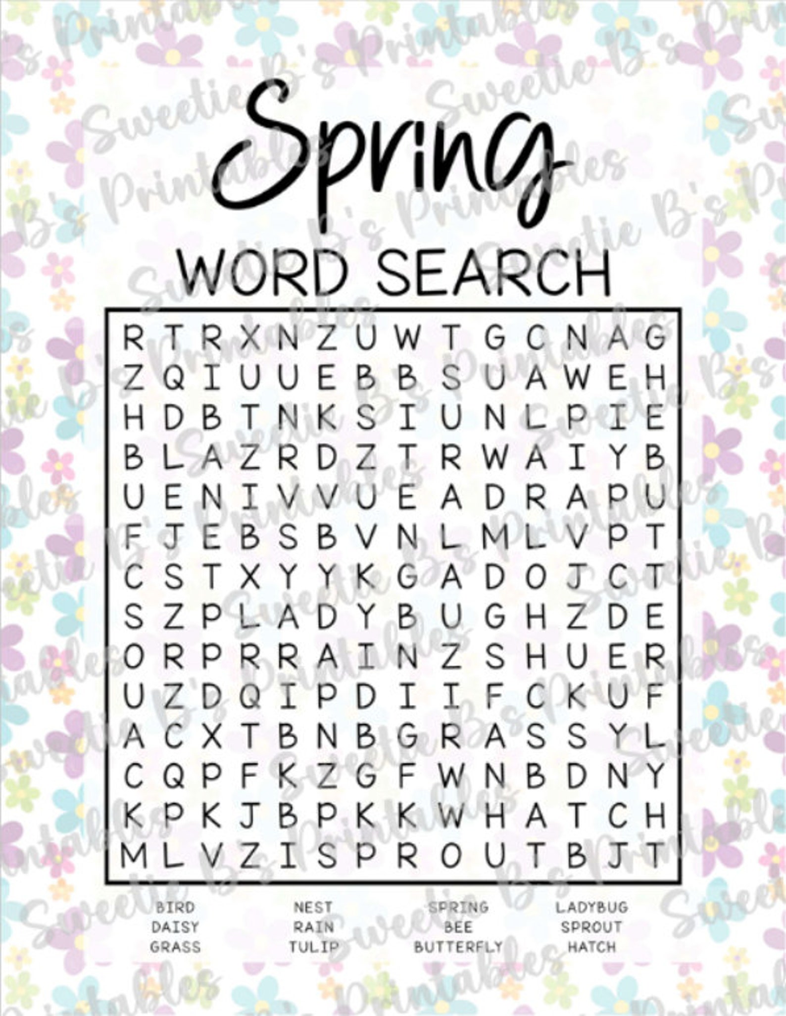 INSTANT DOWNLOAD Spring Word Search Printable - Spring Game Printable ...