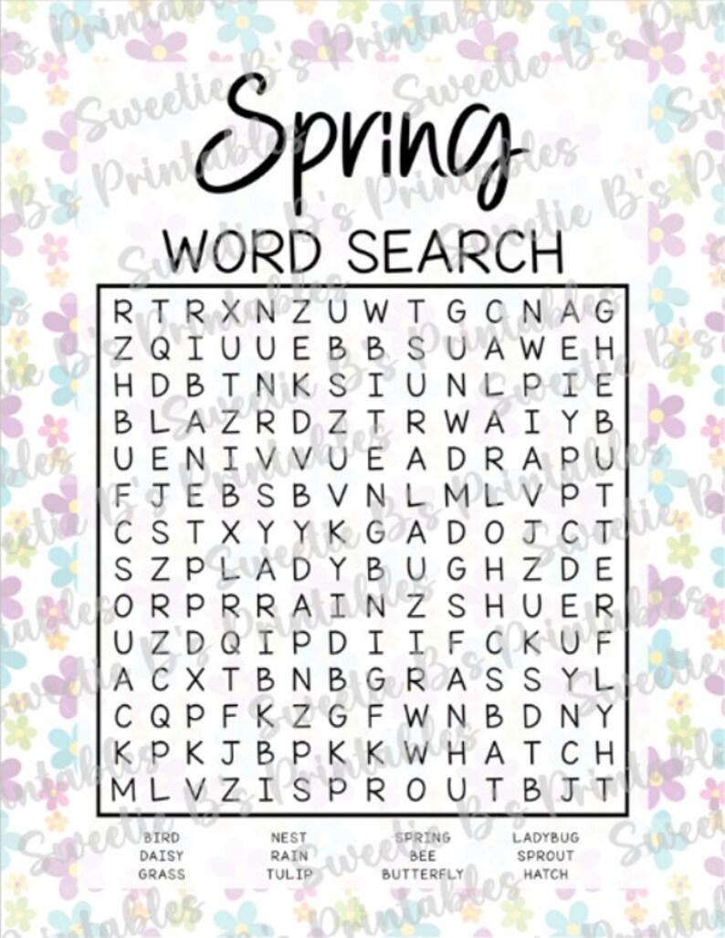 INSTANT DOWNLOAD Spring Word Search Printable - Spring Game Printable ...
