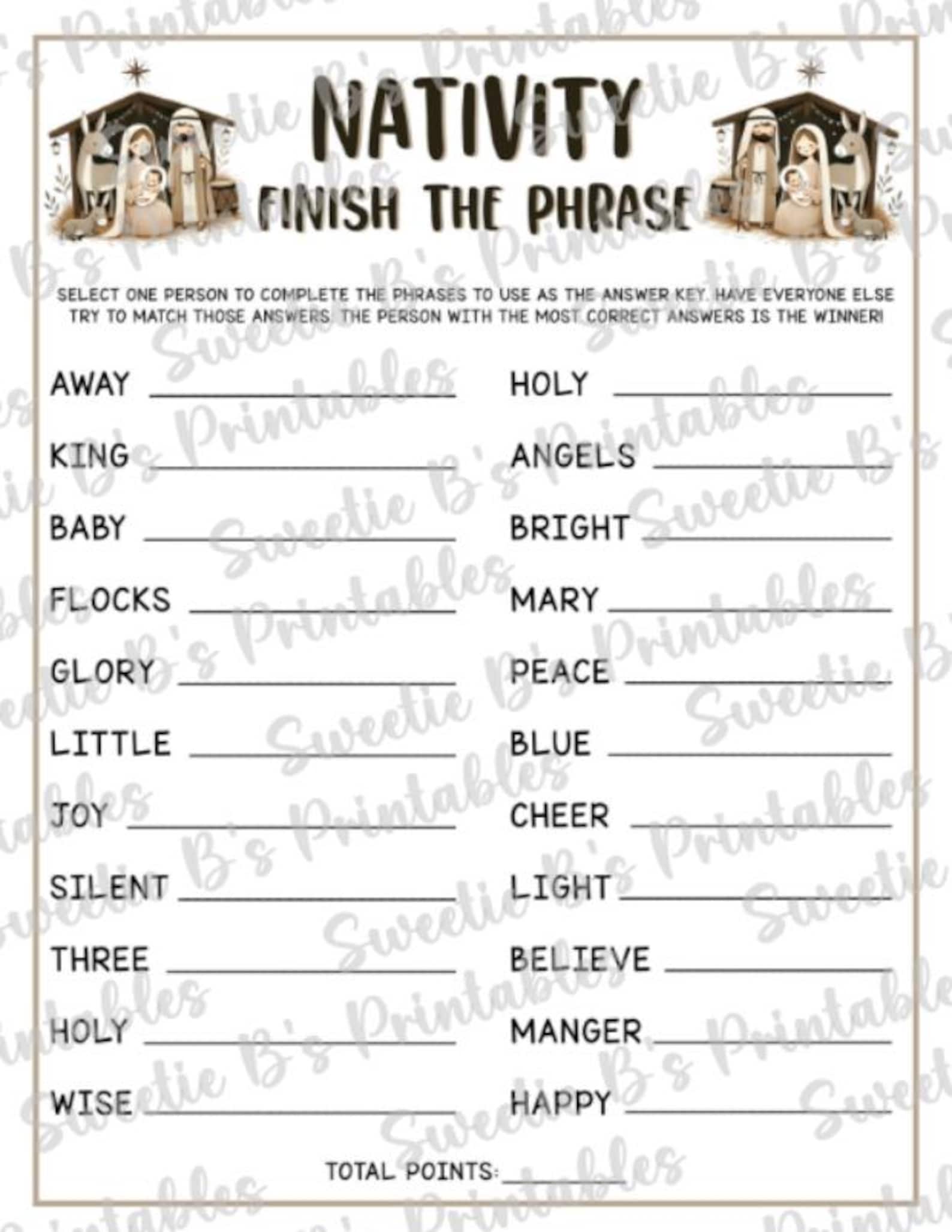INSTANT DOWNLOAD Christmas Bible Finish the Phrase Printable - Nativity ...