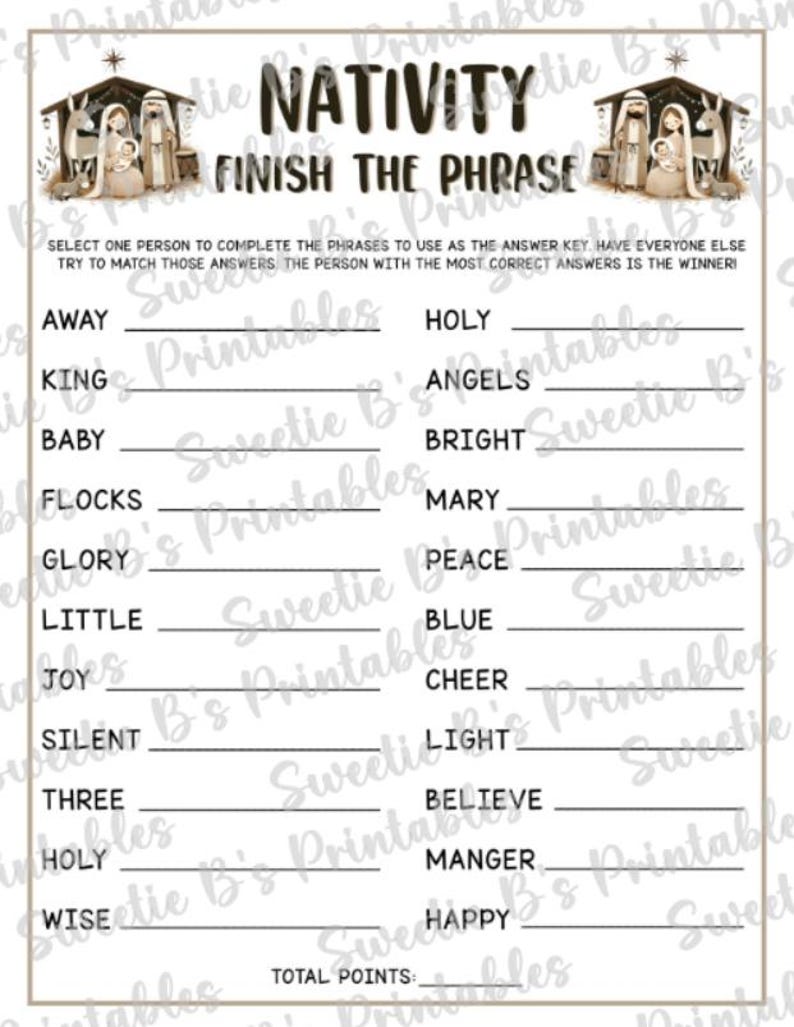 INSTANT DOWNLOAD Christmas Bible Finish the Phrase Printable - Nativity ...