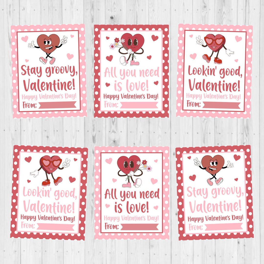 INSTANT DOWNLOAD - Retro Hearts Valentine Card Printable - Kids ...