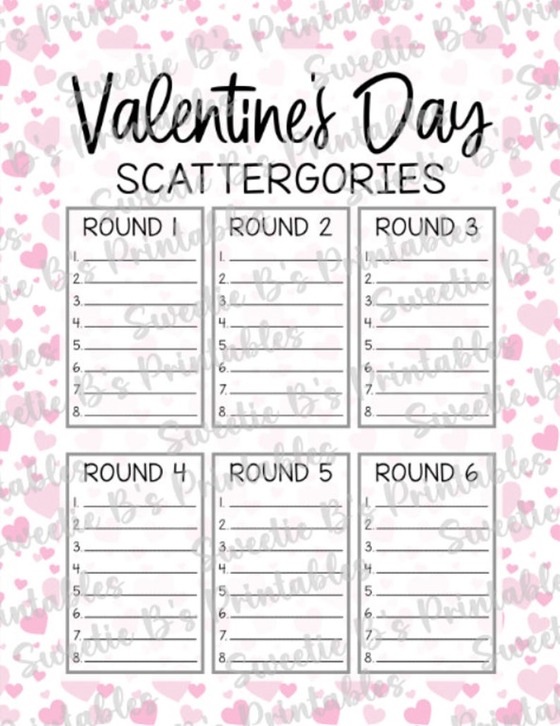 INSTANT DOWNLOAD Valetine's Day Scattergories Printable Game ...