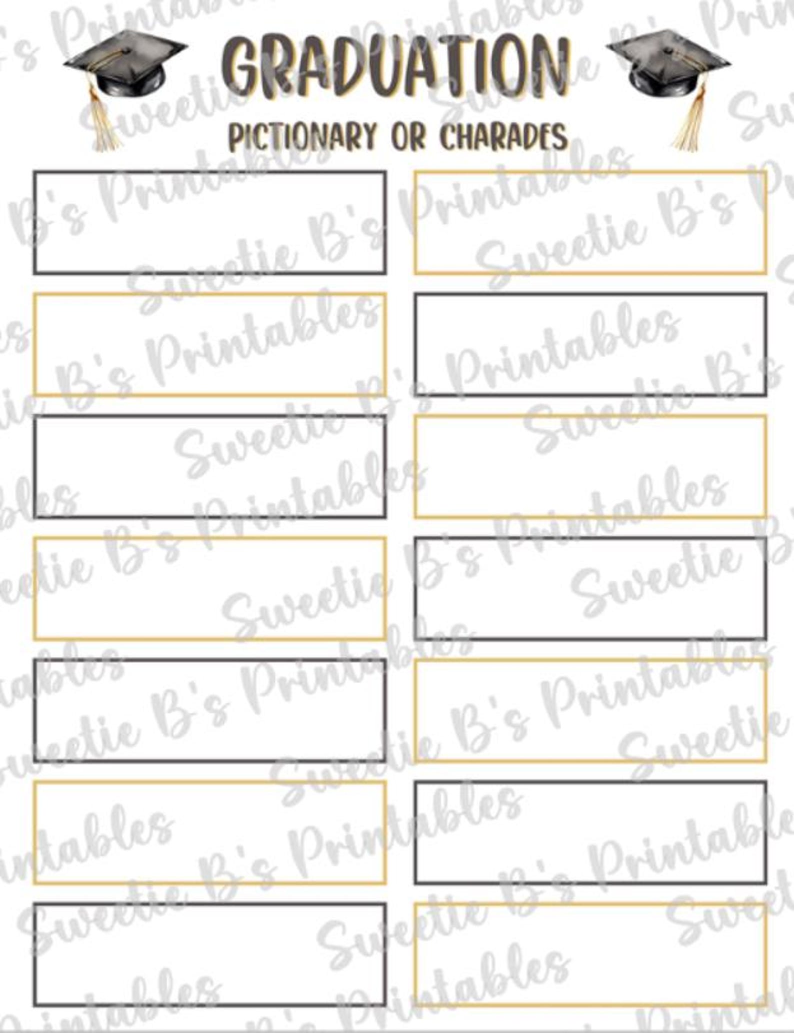 INSTANT DOWNLOAD Graduation Pictionary Game Printable - Graduation ...