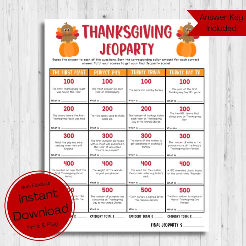 Thanksgiving Jeopardy - Etsy