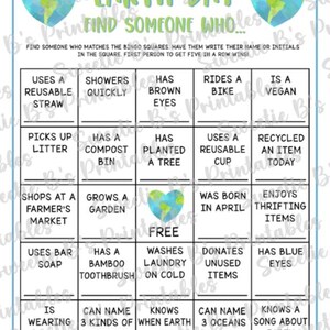 INSTANT DOWNLOAD Earth Day Mix & Mingle Bingo Printable - Earth Day Ice ...