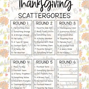 INSTANT DOWNLOAD Thanksgiving Scattergories Printable Game ...