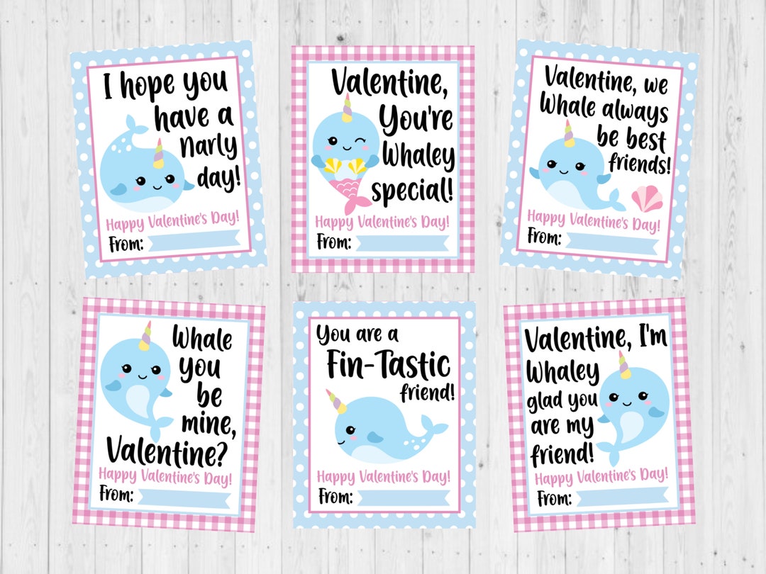 INSTANT DOWNLOAD - Narwhal Valentine Card Printable - Kids Printable ...