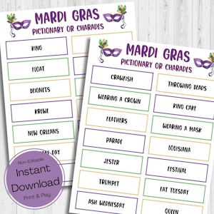 INSTANT DOWNLOAD Mardi Gras Pictionary Game Printable - Holiday Game ...