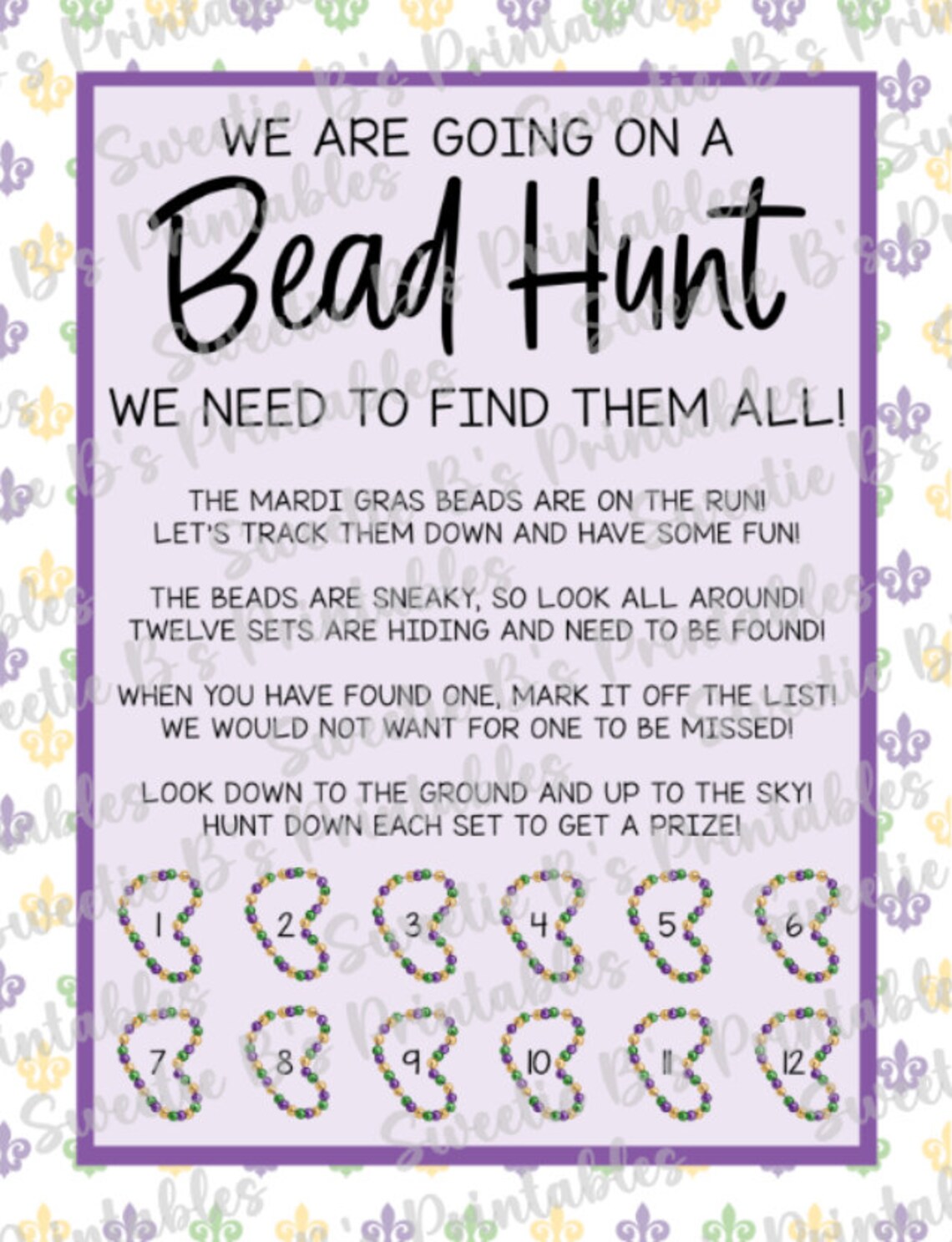 INSTANT DOWNLOAD Mardi Gras Scavenger Hunt Printable - Mardi Gras Game ...