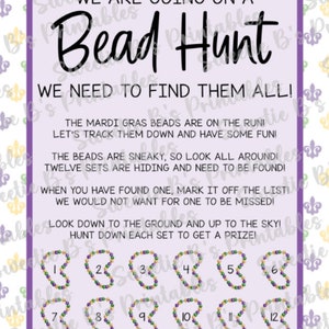 INSTANT DOWNLOAD Mardi Gras Scavenger Hunt Printable - Mardi Gras Game ...