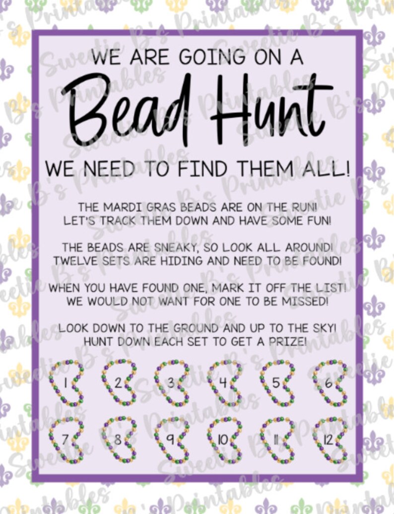 INSTANT DOWNLOAD Mardi Gras Scavenger Hunt Printable Mardi Gras Game ...