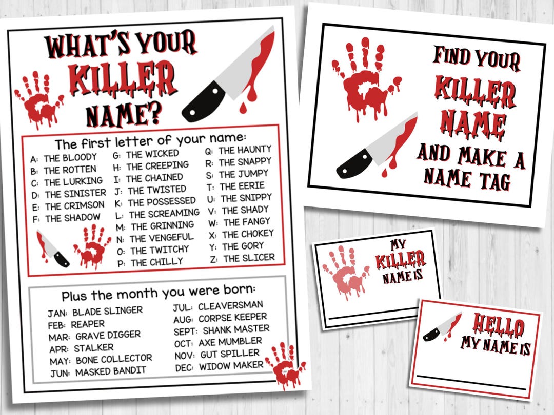 INSTANT DOWNLOAD What's Your Killer Name Printable - Halloween Party ...