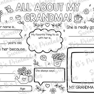 INSTANT DOWNLOAD - All About My Grandma Printable - Grandparent's Day ...