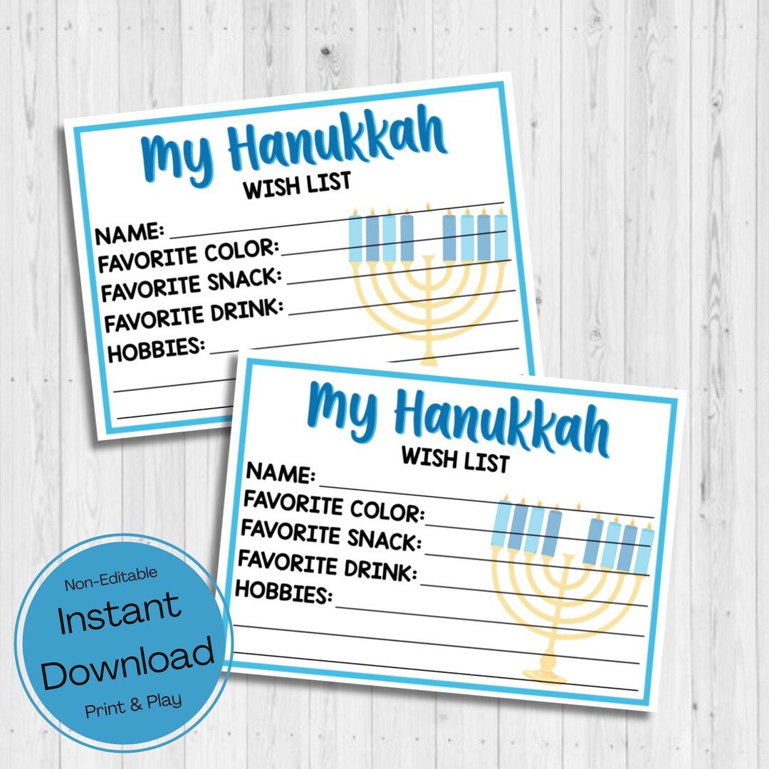 INSTANT DOWNLOAD Hanukkah Gift Swap Sign up Cards Hanukkah Wish List ...