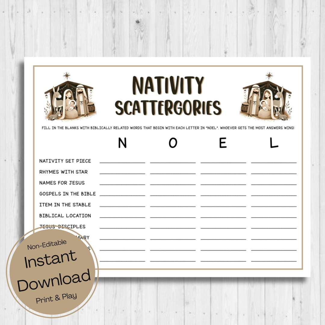 INSTANT DOWNLOAD Nativity Scattergories Printable Game Bundle ...