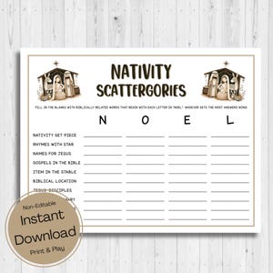 INSTANT DOWNLOAD Nativity Scattergories Printable Game Bundle Christmas ...