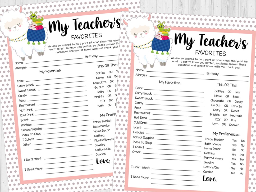 INSTANT DOWNLOAD - Teacher Appreciation Survey Printable - Teacher ...