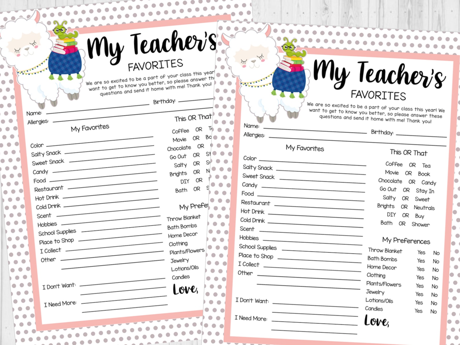 INSTANT DOWNLOAD - Teacher Appreciation Survey Printable - Teacher ...