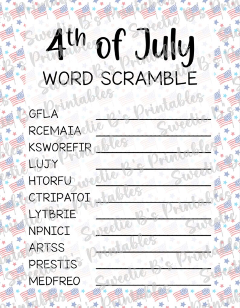 INSTANT DOWNLOAD 4th of July Word Scramble Game Printable - 4th of July ...
