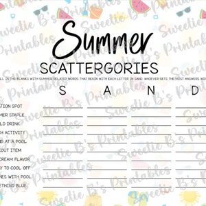 INSTANT DOWNLOAD Summer Scattergories Printable Game - Summer Game ...
