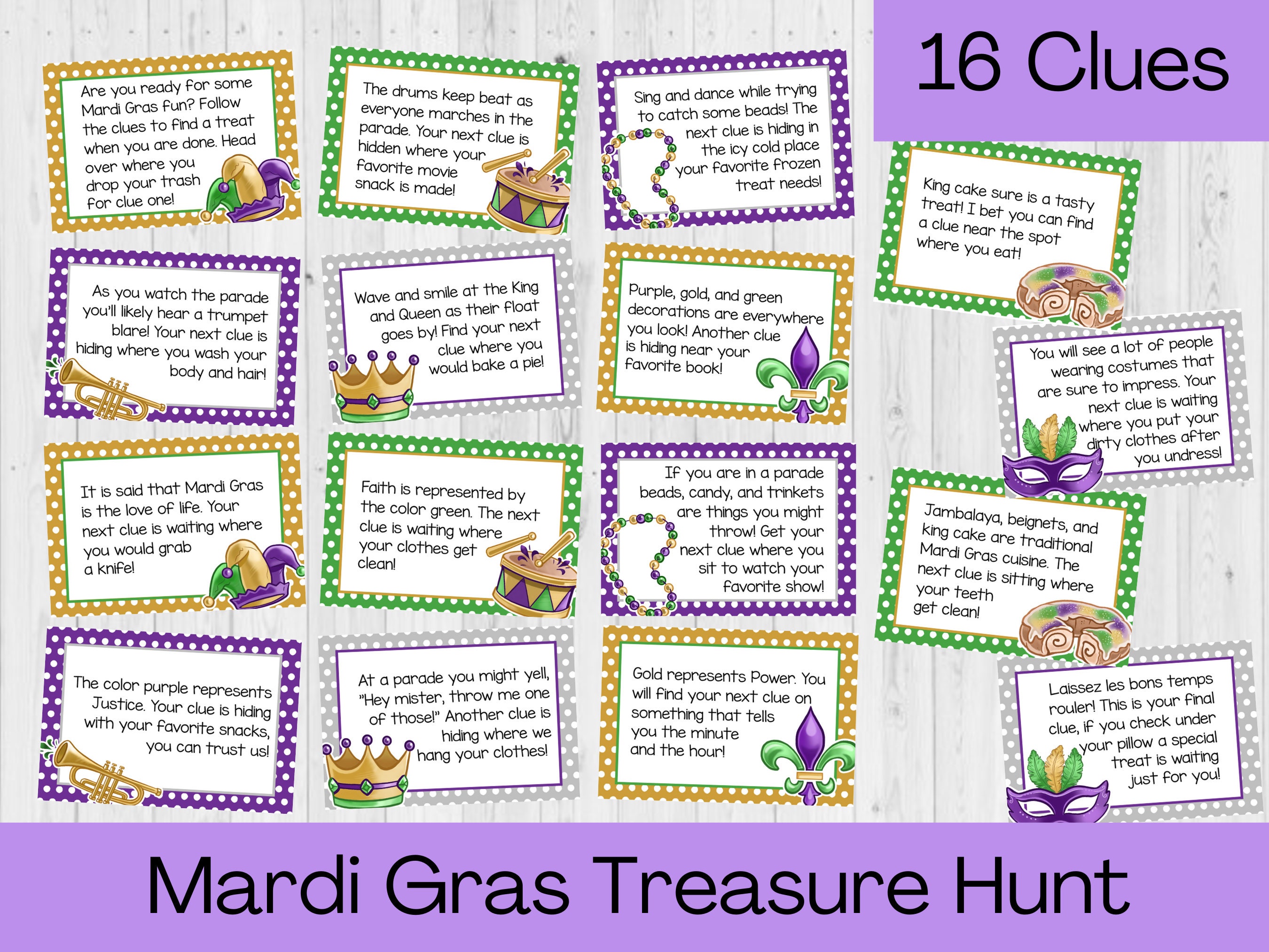 INSTANT DOWNLOAD Mardi Gras Treasure Hunt Printable - Mardi Gras Game ...