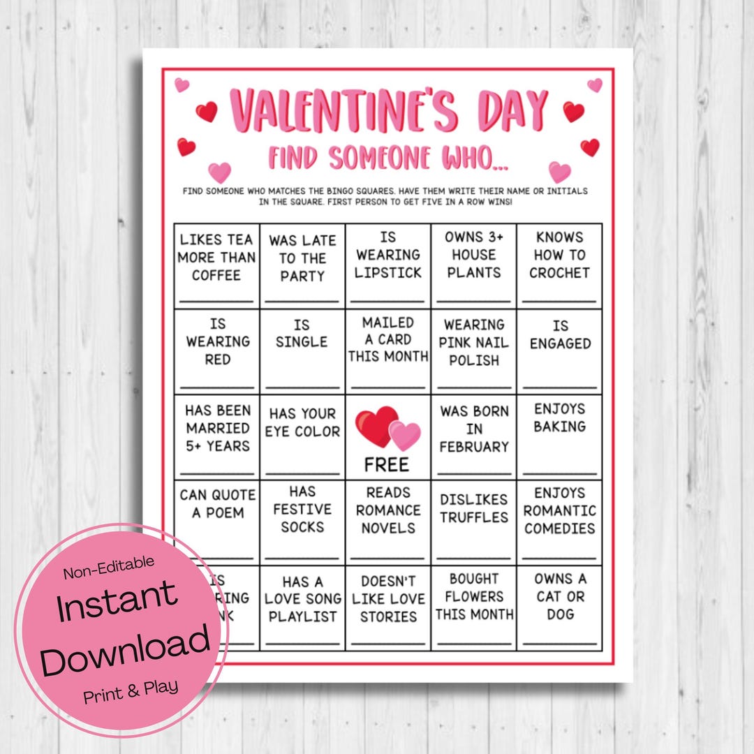 INSTANT DOWNLOAD Valentine's Mix & Mingle Bingo Printable - Valentine's ...