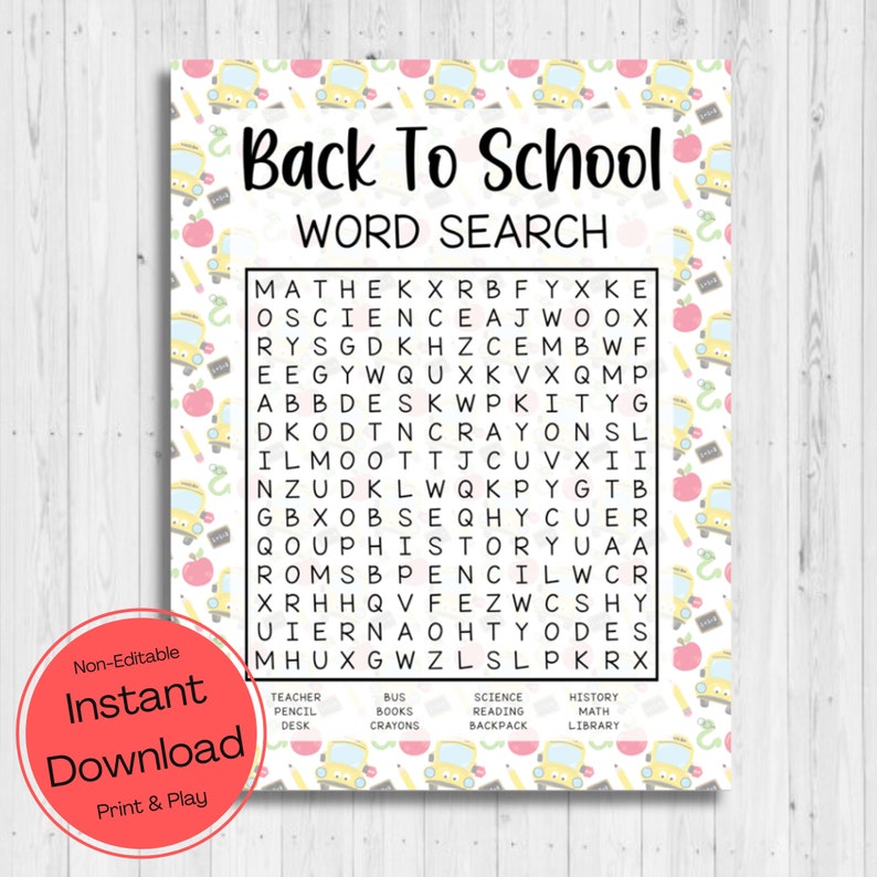 INSTANT DOWNLOAD Back to School Word Search Game Printable - Back to ...