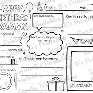 INSTANT DOWNLOAD - Happy Birthday Grammy Coloring Page - Happy Birthday ...
