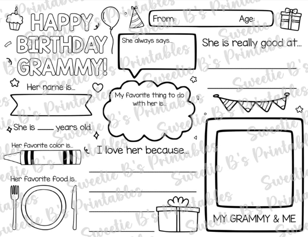 INSTANT DOWNLOAD Happy Birthday Grammy Coloring Page Happy Birthday ...