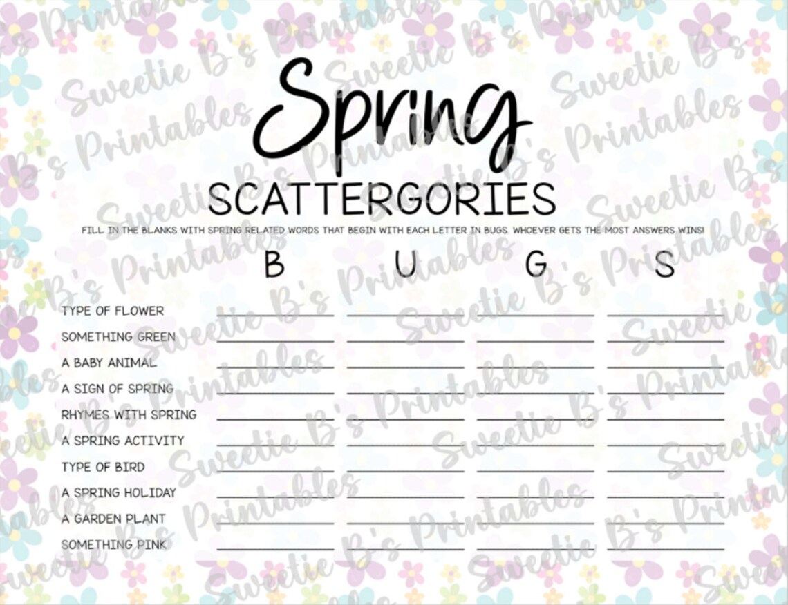 INSTANT DOWNLOAD Spring Scattergories Printable Game Spring Game ...
