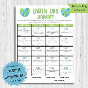 INSTANT DOWNLOAD Earth Day Jeoparty Game Printable - Earth Day Game ...