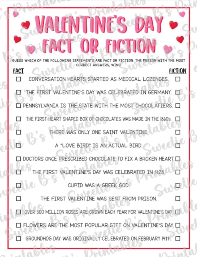 INSTANT DOWNLOAD Valentine's Day Fact or Fiction Game Printable ...